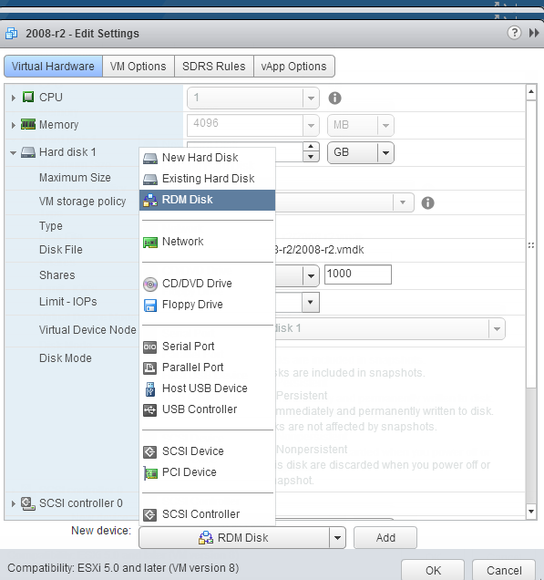 How to add RDM raw disk mapping to VM virtual machine - Roayastore