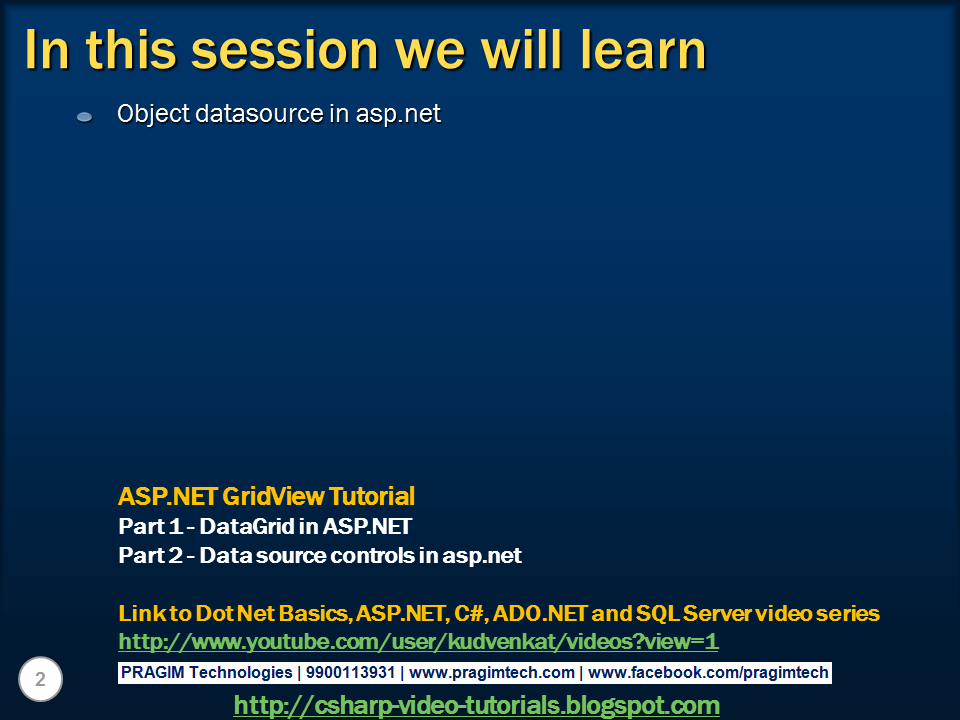 Sql server, .net and c# video tutorial: Part 3 – Object DataSource in ASP.NET