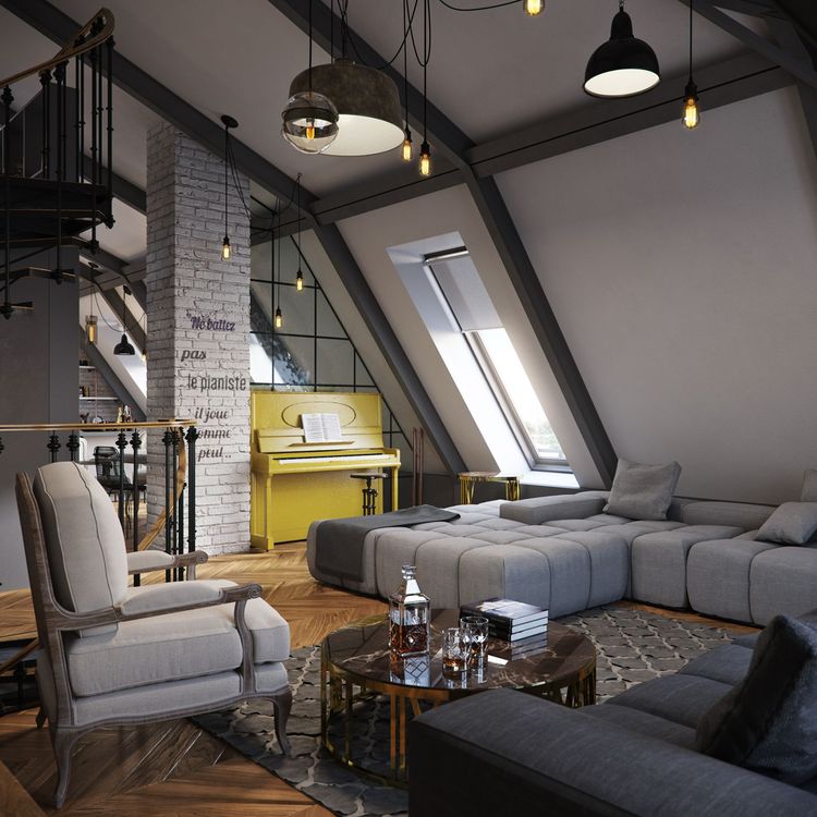 Slanted attic apartment by Vladimir Bolotkin