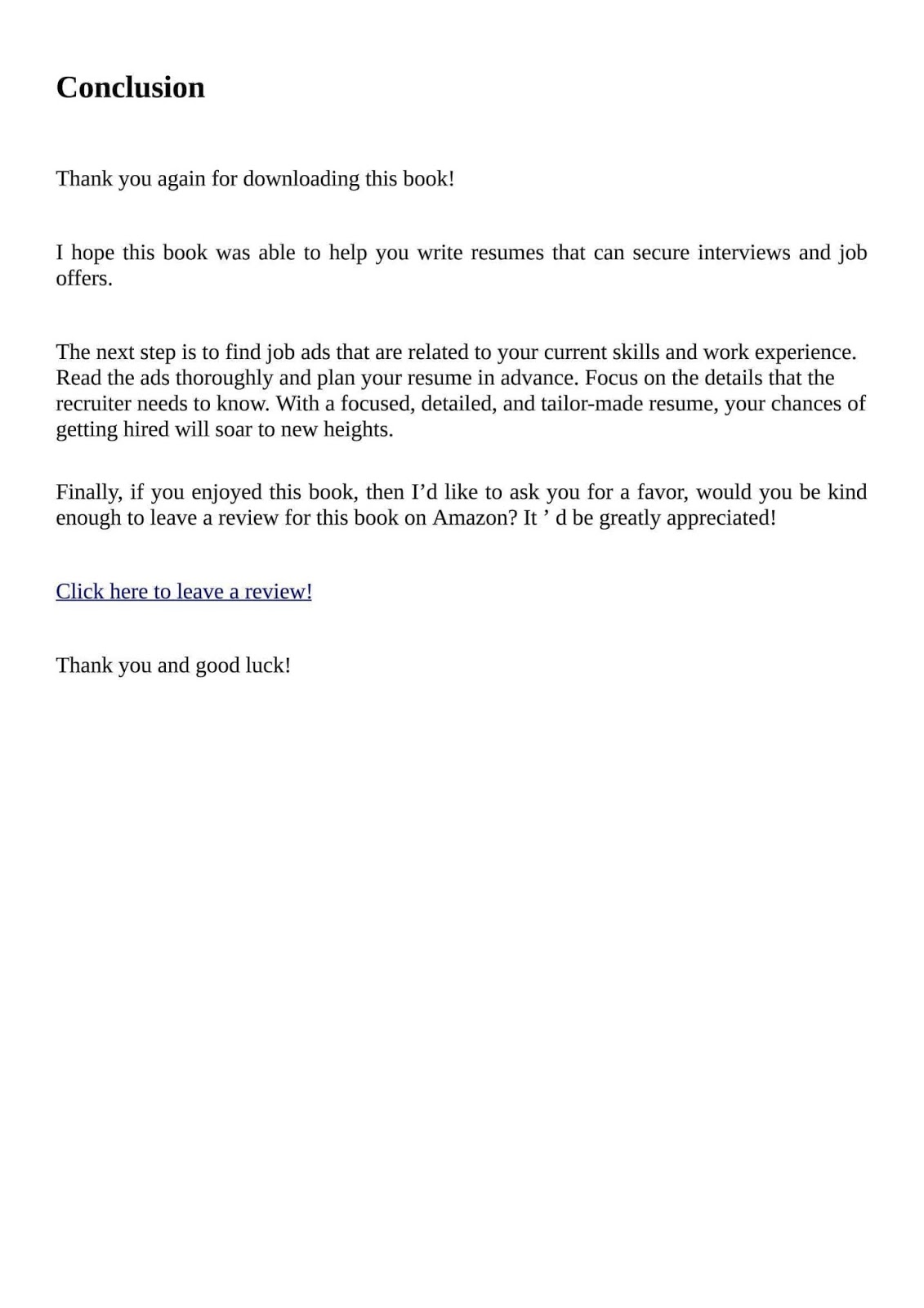 Conclusion for Job writing Resume Secret - Read Banking