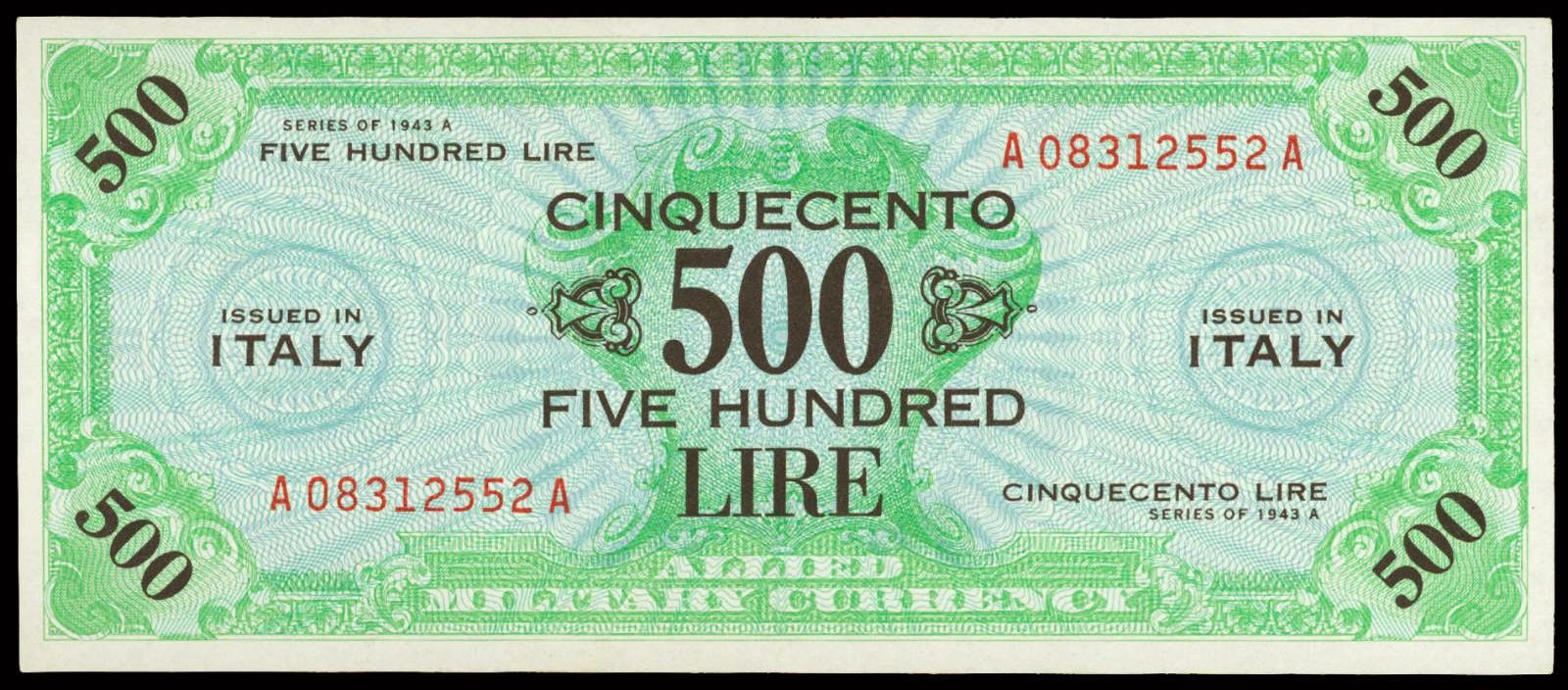 Italy 500 Lire Note 1943 Allied Military Currency|World Banknotes ...