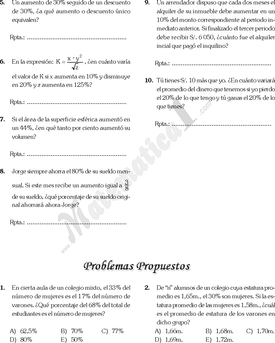PORCENTAJES Y TANTO POR CIENTO EJERCICIOS Y PROBLEMAS RESUELTOS PDF