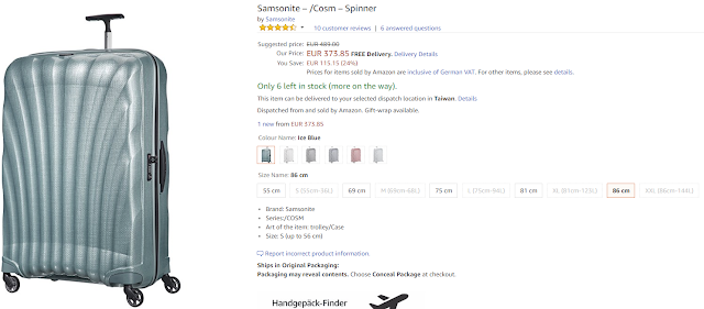 Joey的奮鬥: 上星期不小心訂的 Samsonite COSMOLITE 貝殼箱 86cm Ice Blue 今天到了