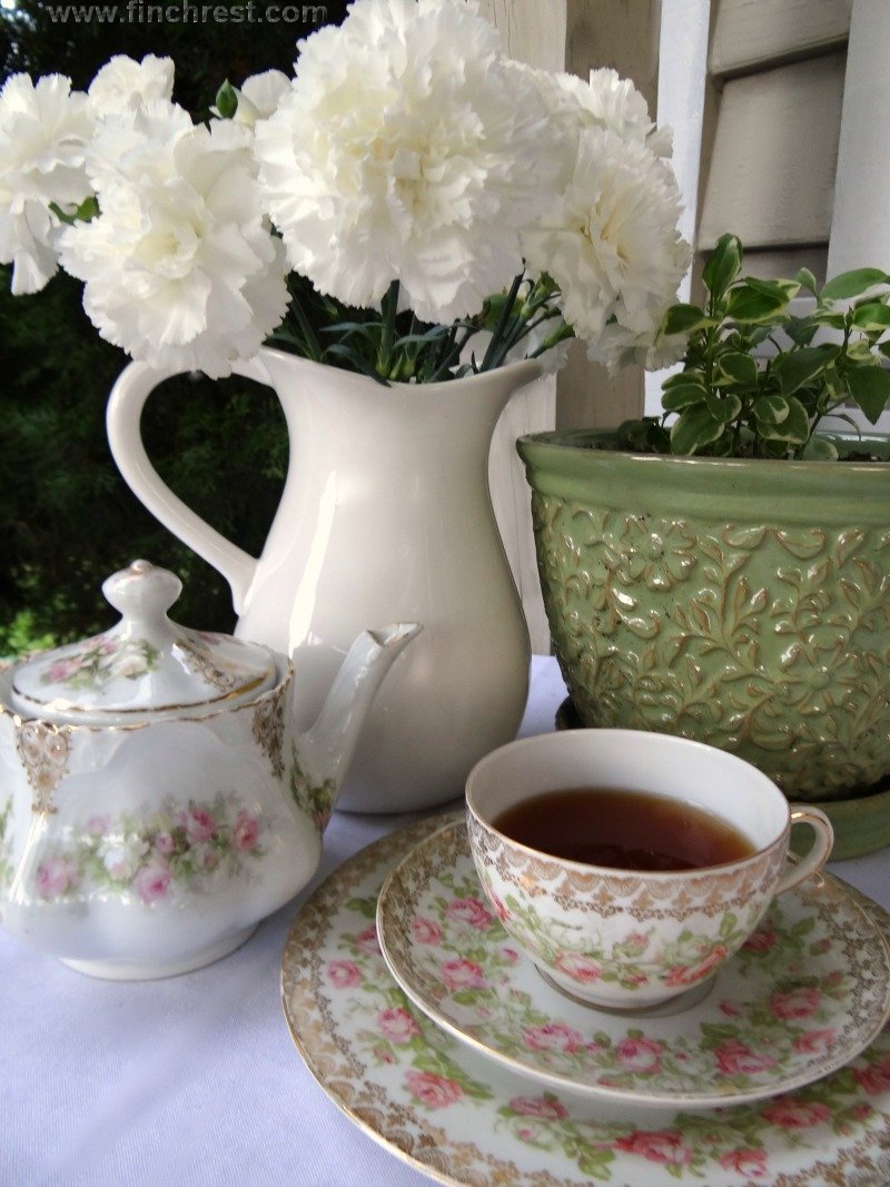 The Nest at Finch Rest: White Carnations & old tea china