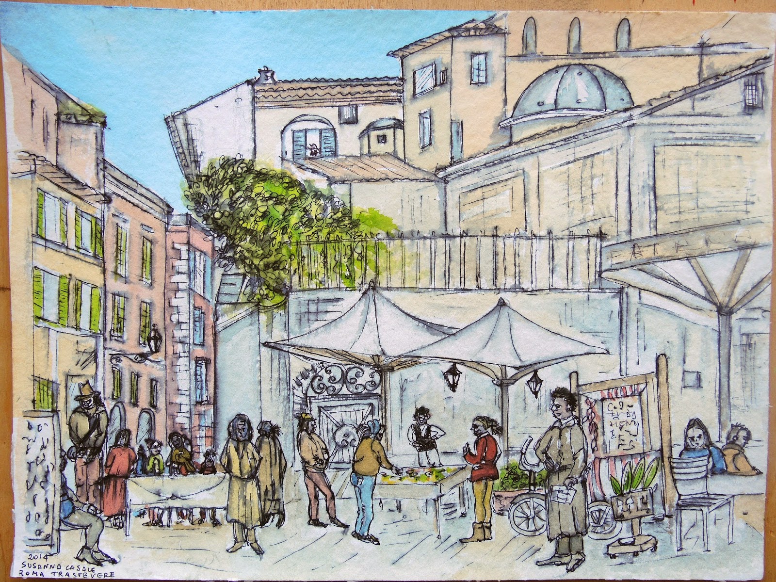 Italia Trastevere Urban Sketch in Rome Art Watercolor Acquarello ...