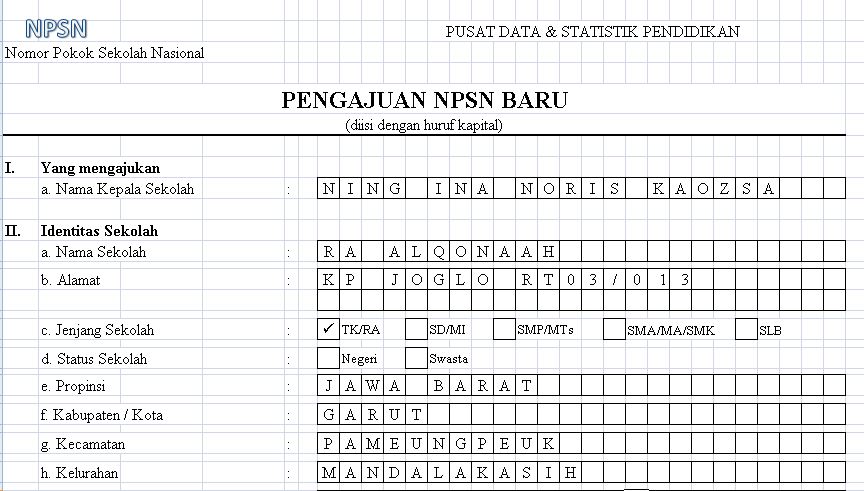 Download Formulir Isian Untuk Pengajuan Npsn Gres Tahun 2020 Format ...