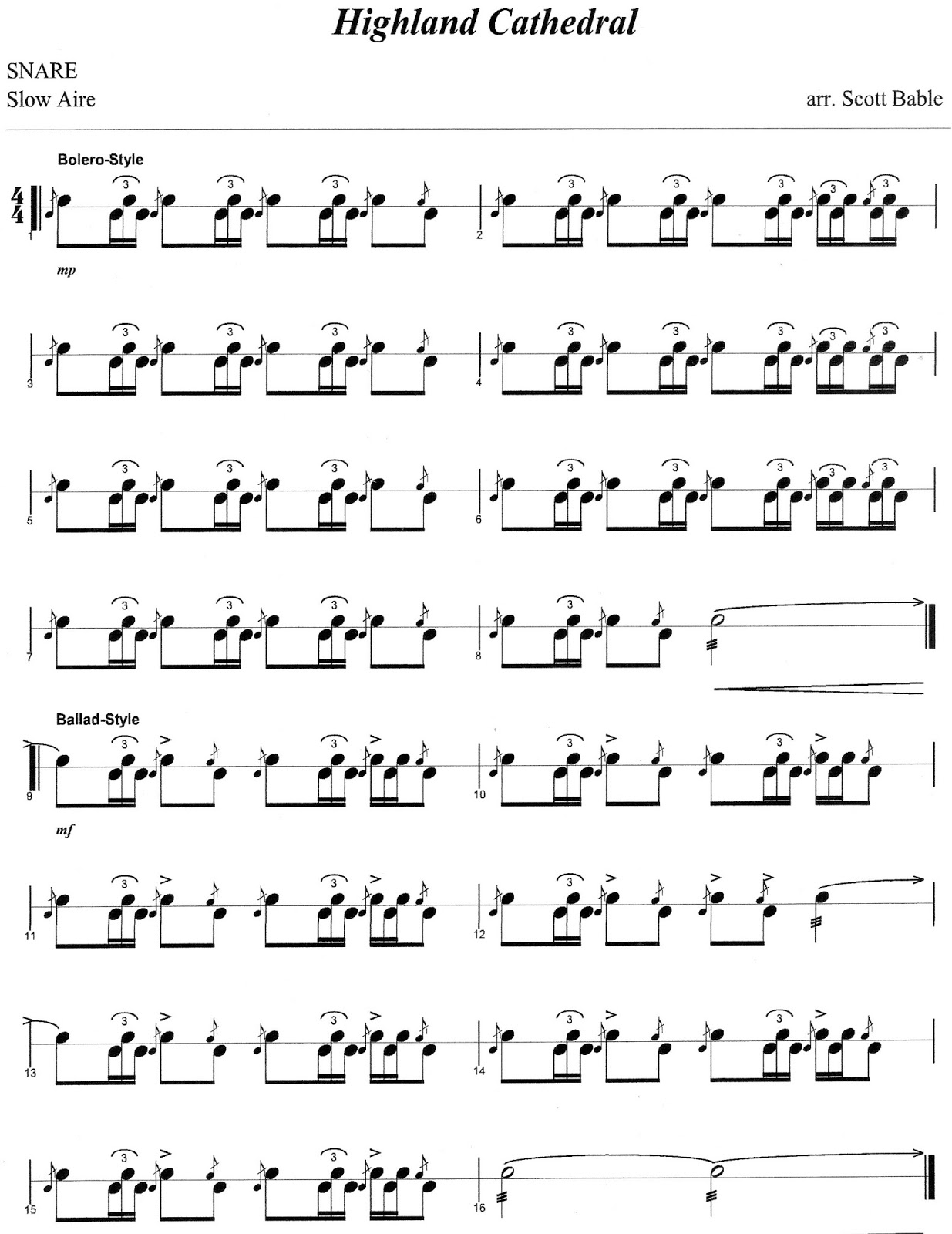HHPB Sheet Music: HHPB Drum Score - Highland Cathedral