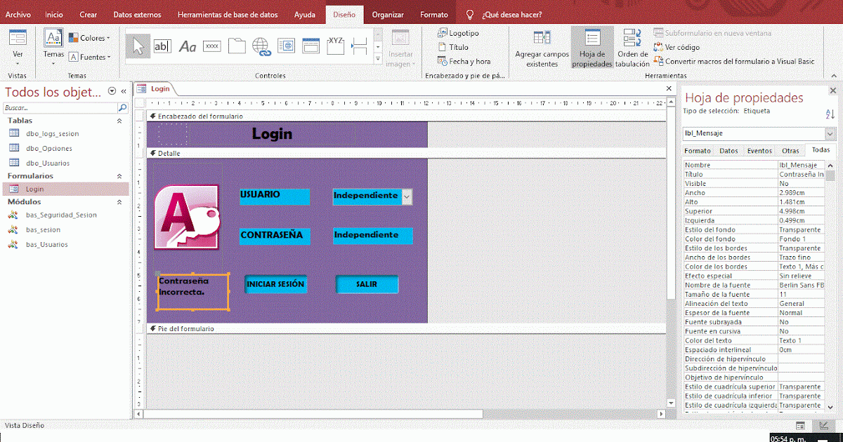 ENSEÑANZA PARA EL FUTURO: ACCESS II: Vista Diseño de Login