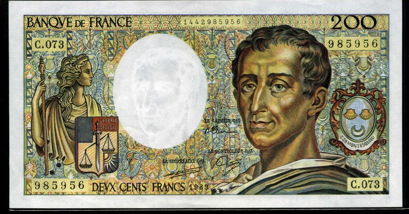 Currency of France 200 French Francs banknote of 1989 Montesquieu|World ...