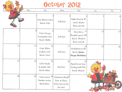 The Starting Line Preschool: October Calendar