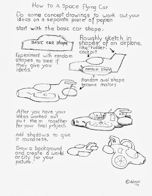How to Draw Worksheets for The Young Artist: How To Draw A Space Fying Car