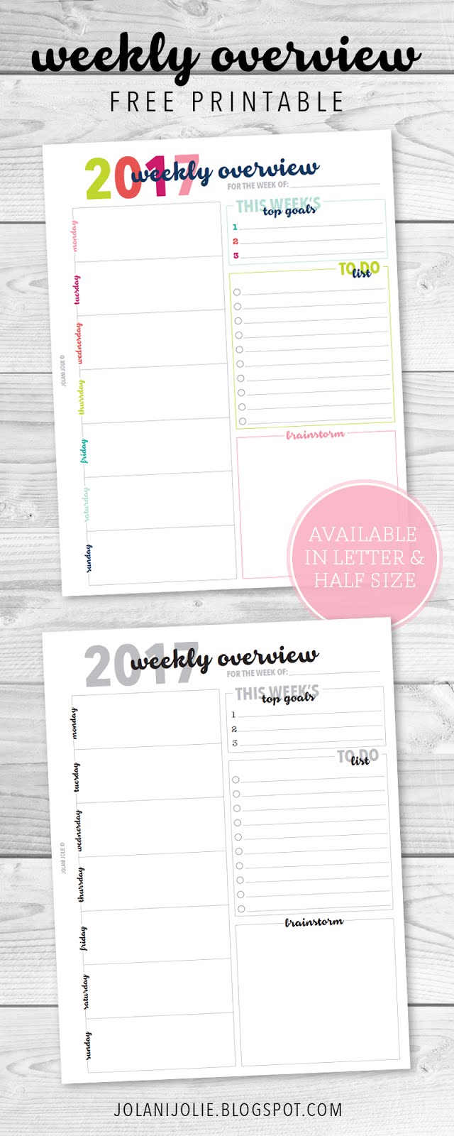 Free Printable: Weekly Overview Planner Printable - Jolani Jolie