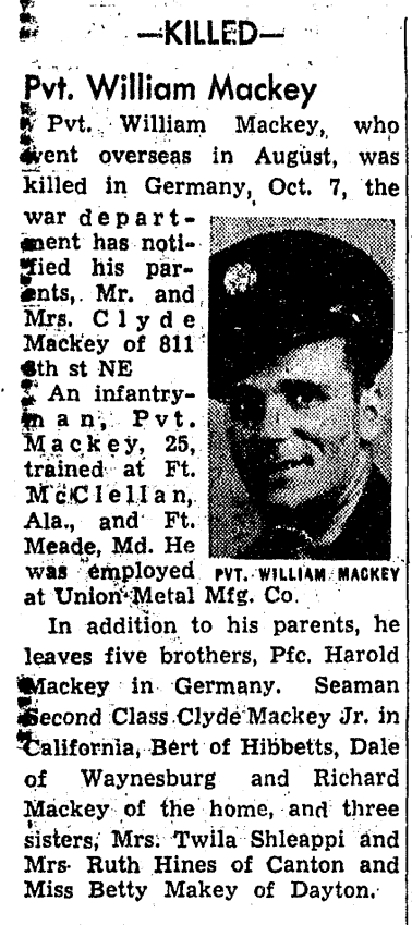 116th Infantry Regiment Roll of Honor: PVT William P. Mackey