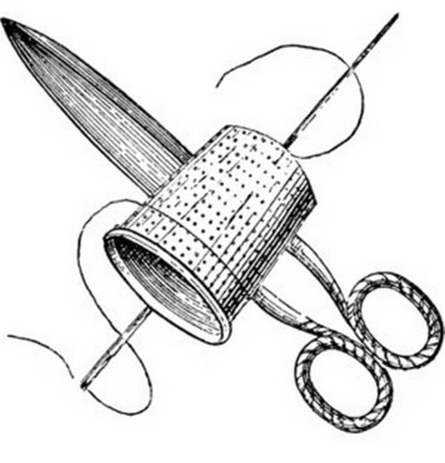 Tijera, Aguja, Hilo y Dedal para colorear - Dibujo Views