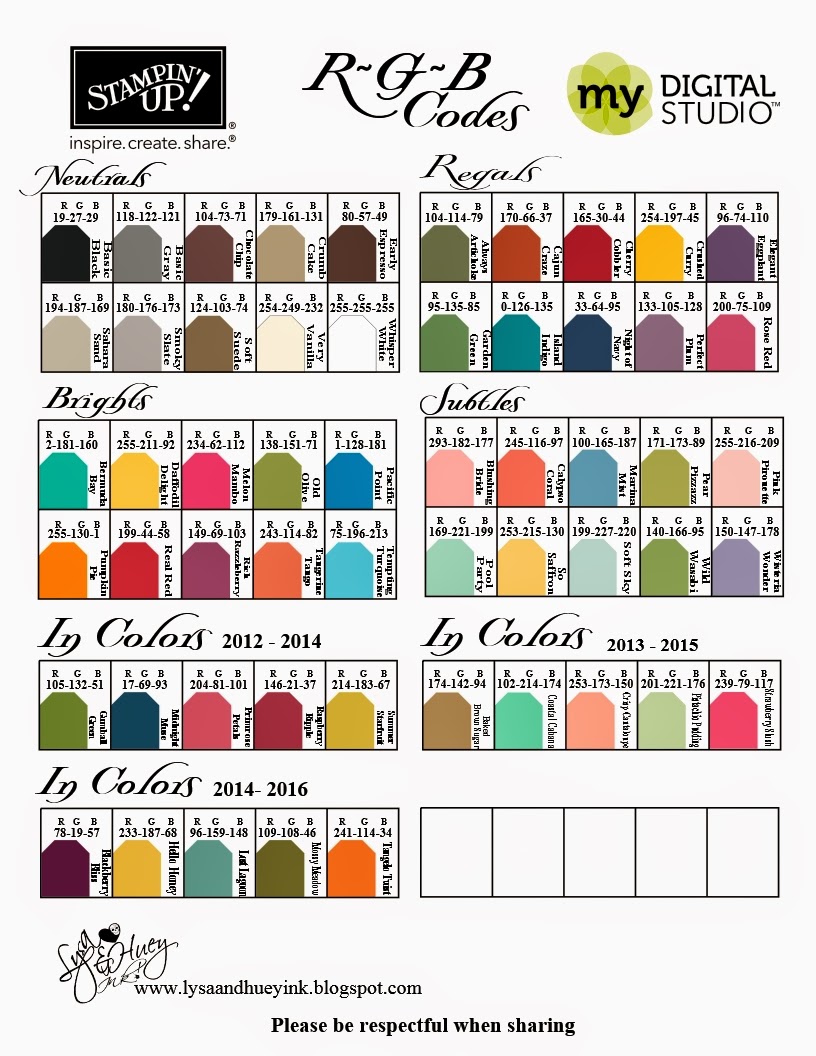 Lysa & Huey Ink!: Stampin Up RGB Codes