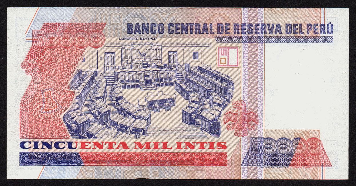 Peru 50000 Intis banknote 1988 Victor Raul Haya de la Torre|World ...