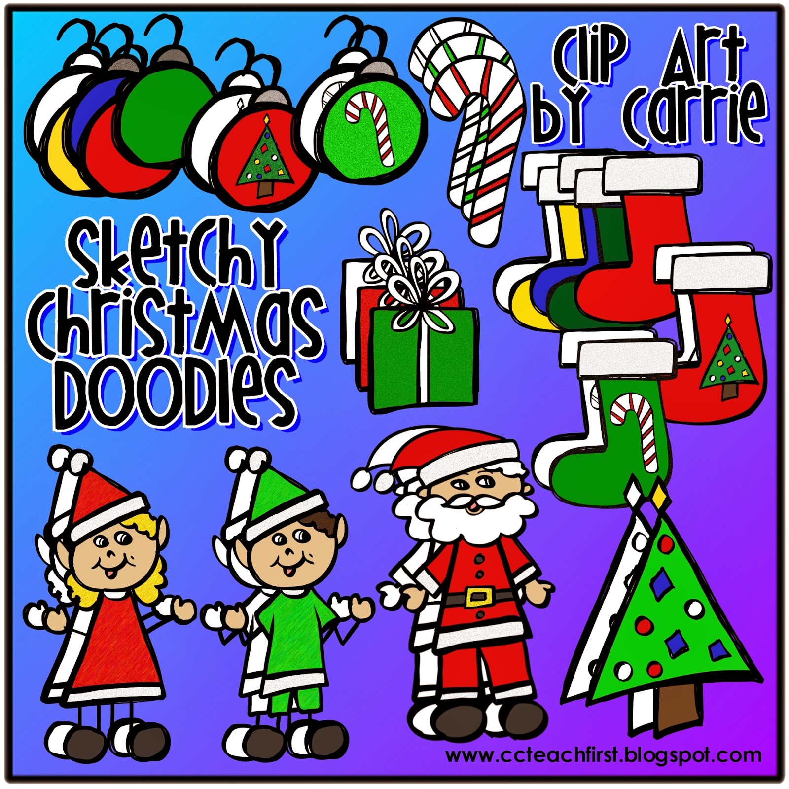 Clip Art by Carrie Teaching First: Sketchy Christmas Doodles with FREEBIE