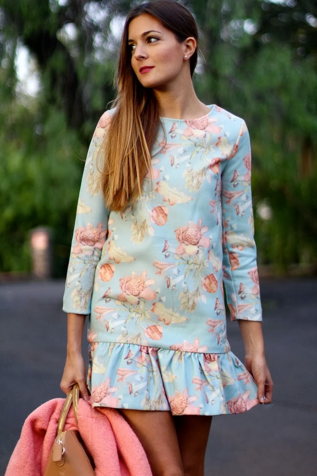 Marilyn's Closet - FASHION BLOG: Pink Coat and blue dress