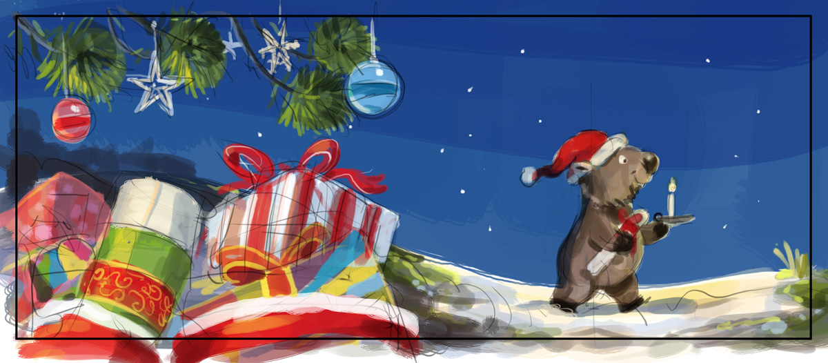 Lach's Free Range: Wombat Christmas- Cover Roughs