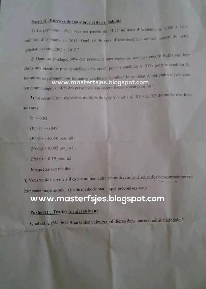 Exemple Concours Master Actuariat et Finance 2014-2015 - Fsjes Agdal ... Exemple Concours Master Actuariat et Finance 2014-2015 - Fsjes Agdal ...