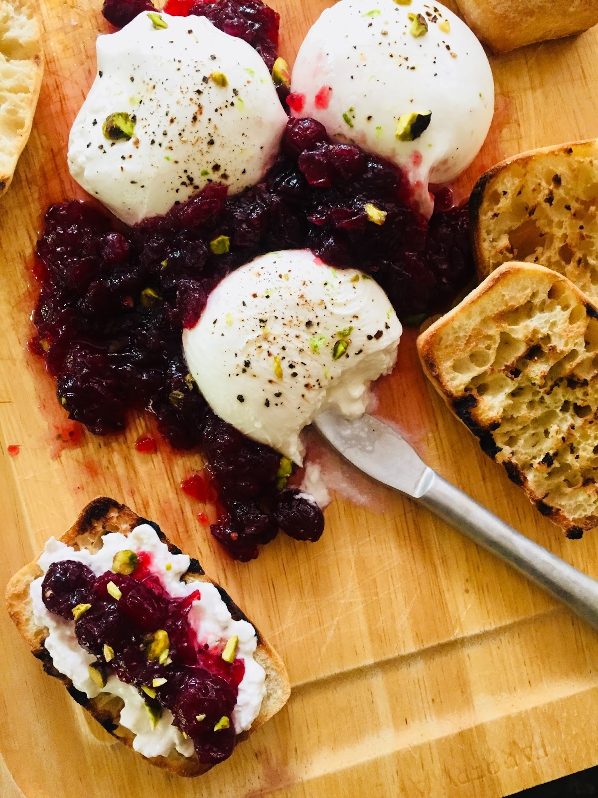 Burrata with Cranberries and Pistachios