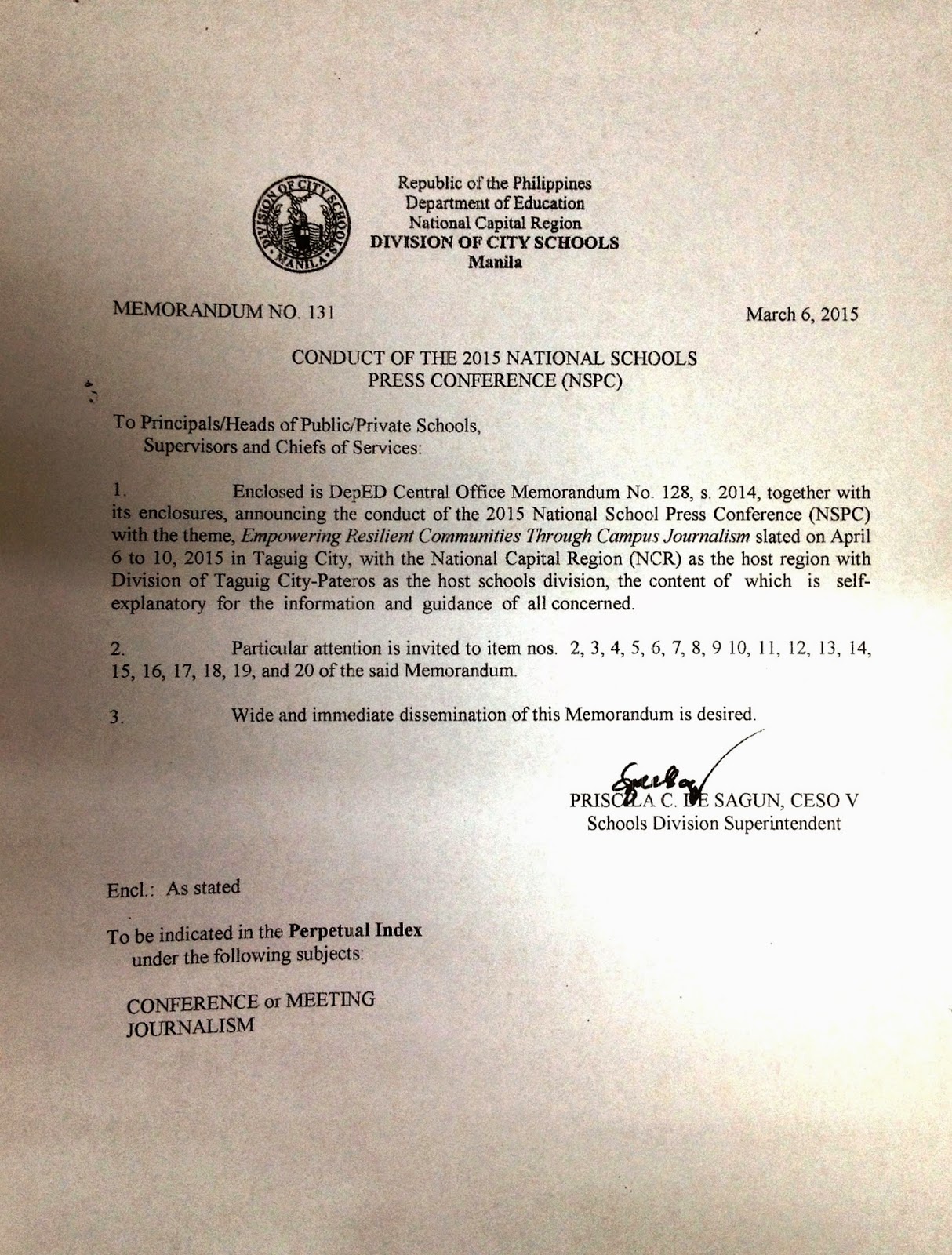 Department of Education Manila: Division Memorandum No. 131 - CONDUCT ...