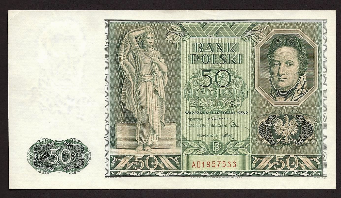 Poland 50 Zloty banknote 1936 Polish General Jan Henryk Dabrowski|World ...