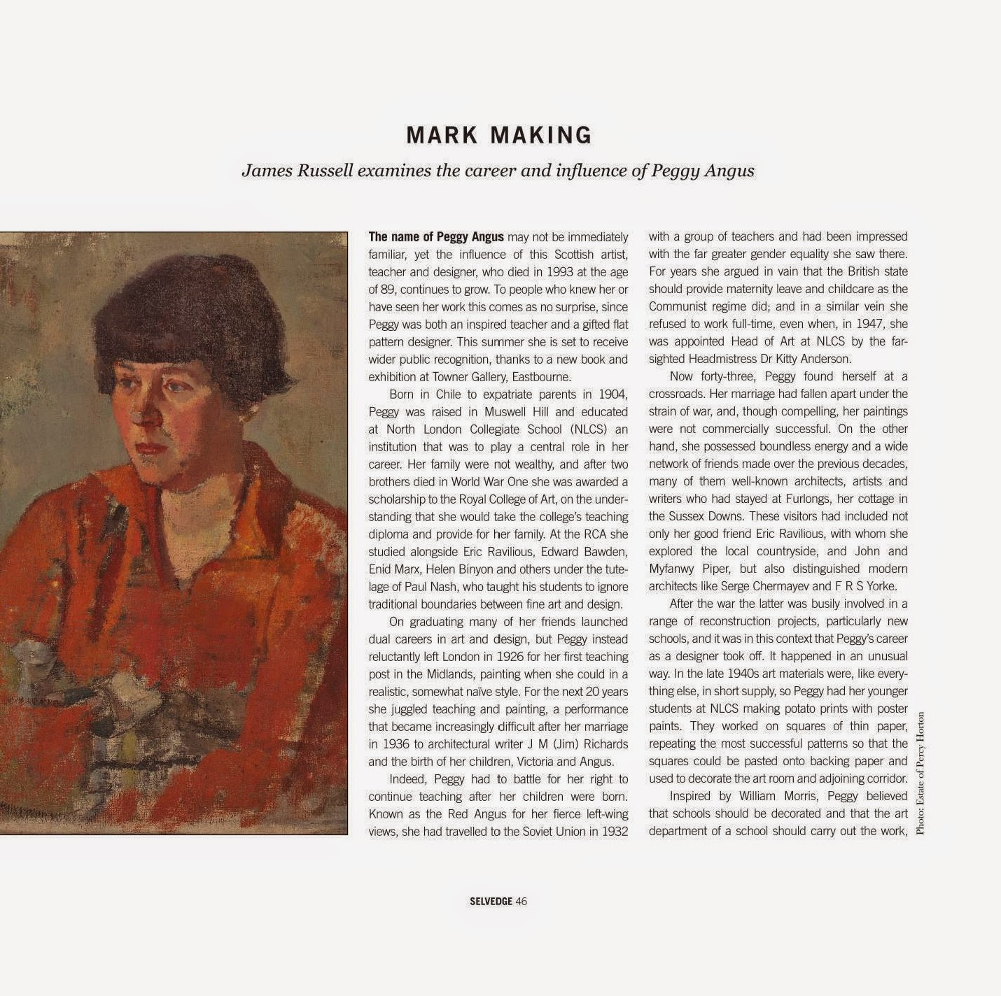 James Russell: Peggy Angus in Selvedge Magazine, July/Aug 2014