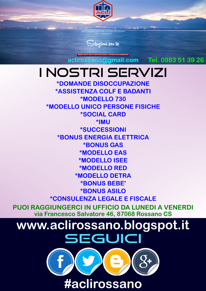 I NOSTRI SERVIZI | Caf Patronato Acli Rossano