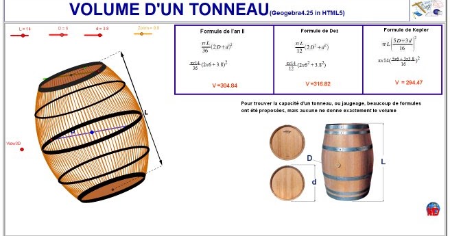 GEOGEBRA FOR ALL: Volume of a barrel by formulas ( Geogebra4.25 in html5)