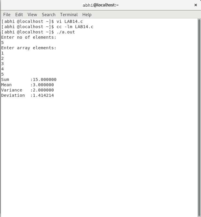 Vtu Cse Labs Cpl 14 Sum Mean And Standard Deviation