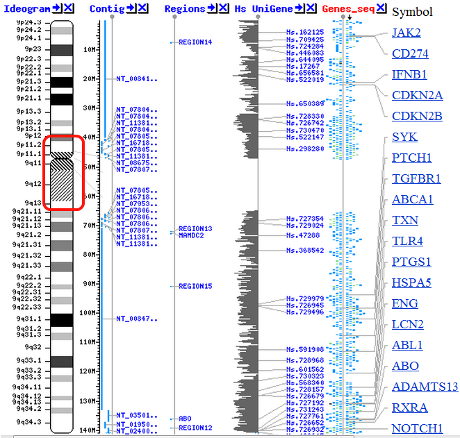 Mapa gênico do cromossomo 9