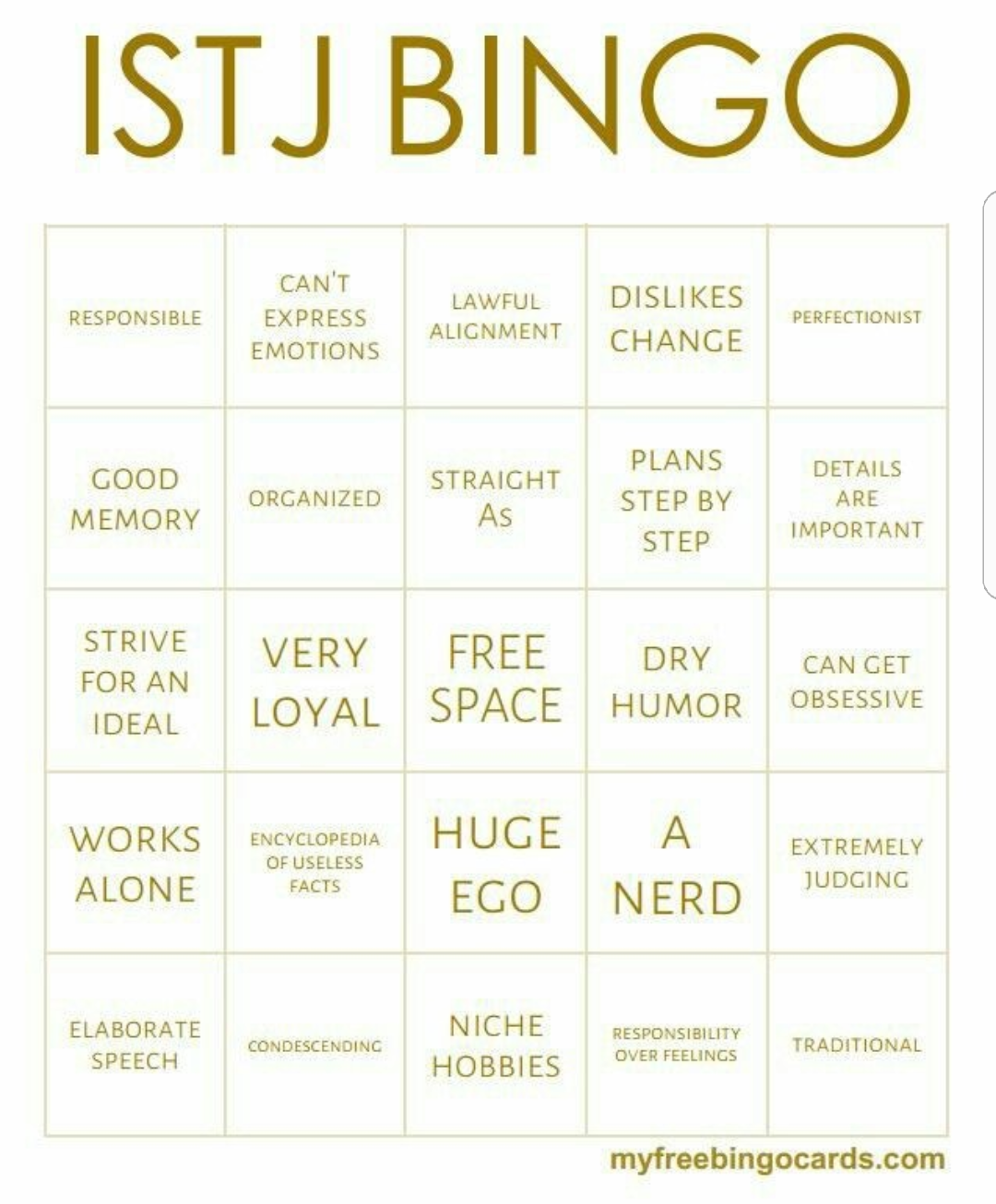 Jack Kost: Introvert / ISTJ Bingo: