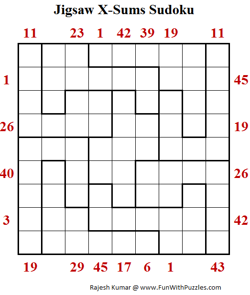 Jigsaw X-Sums Sudoku Puzzles (DSL #203, FWS #258)