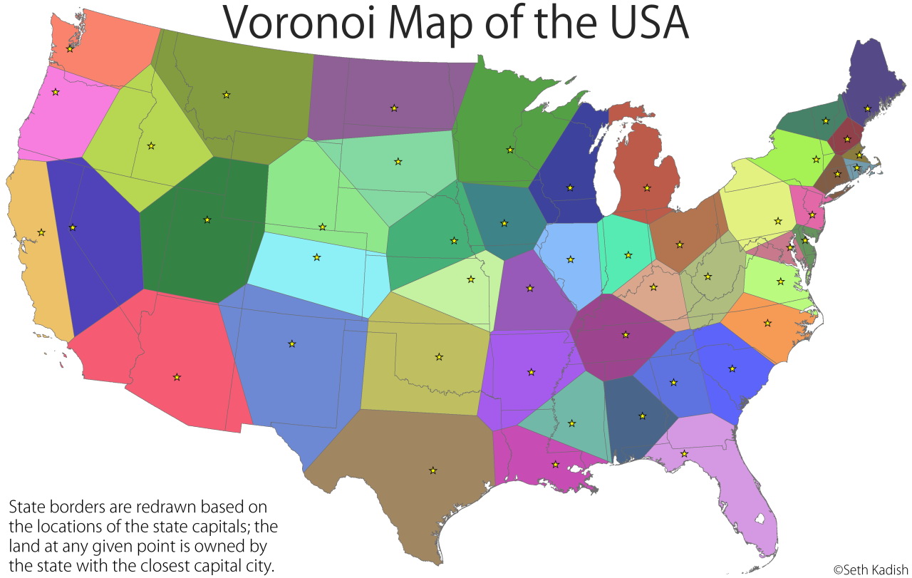 Voronoi map of the USA - Vivid Maps