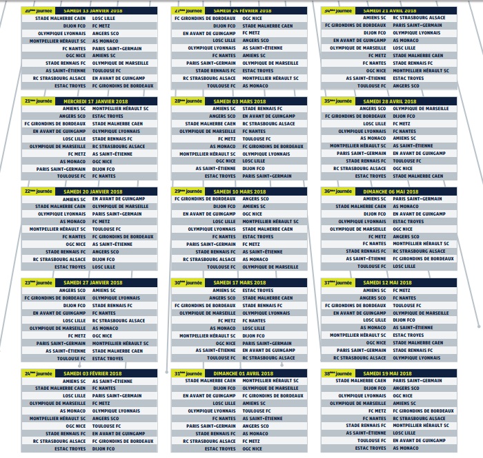 Calendrier Ligue 1 "2017/2018"