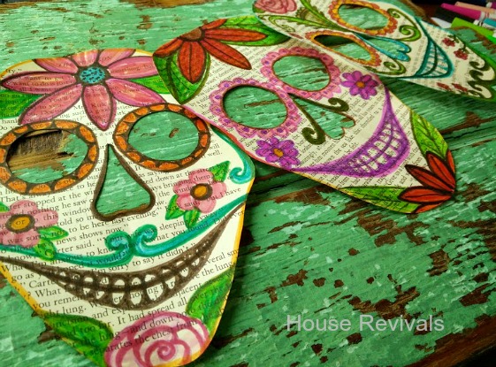 Sting them together to create a sugar skull bunting, if desired.