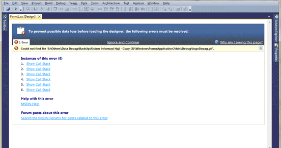 mengatasi error pada IDE visual studio C#