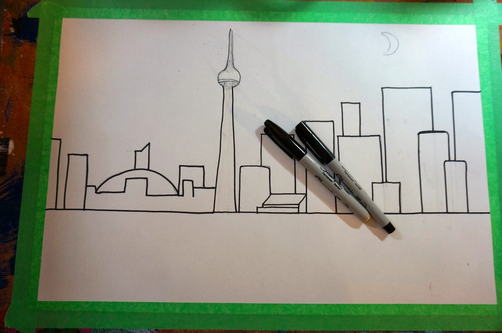 that artist woman: Pastel Resist Night Skyline