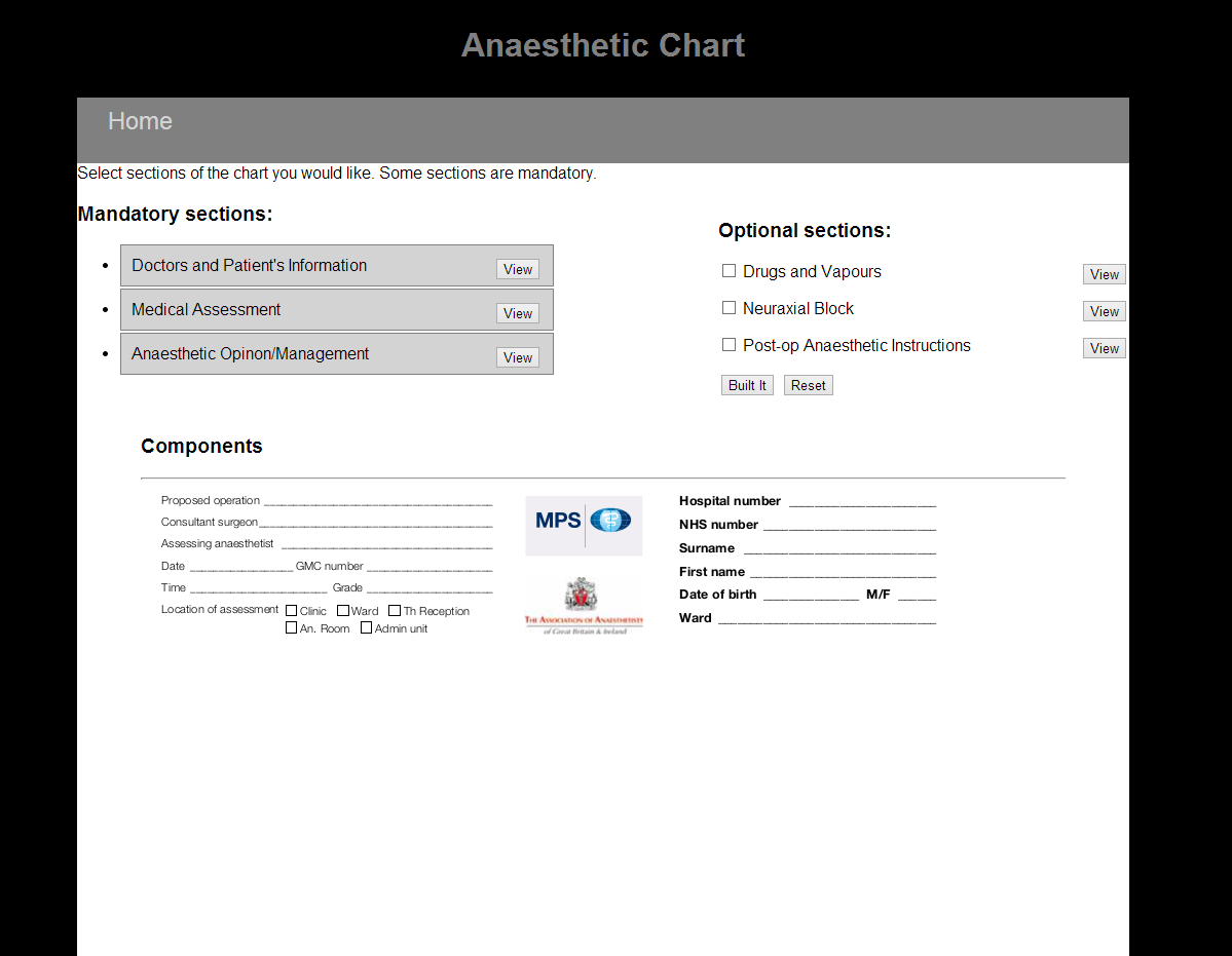 Universal Anaesthetic Chart