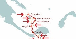 Kart av Bybanenkrasj / map of Bybanen crash locations ~ Transport in Bergen