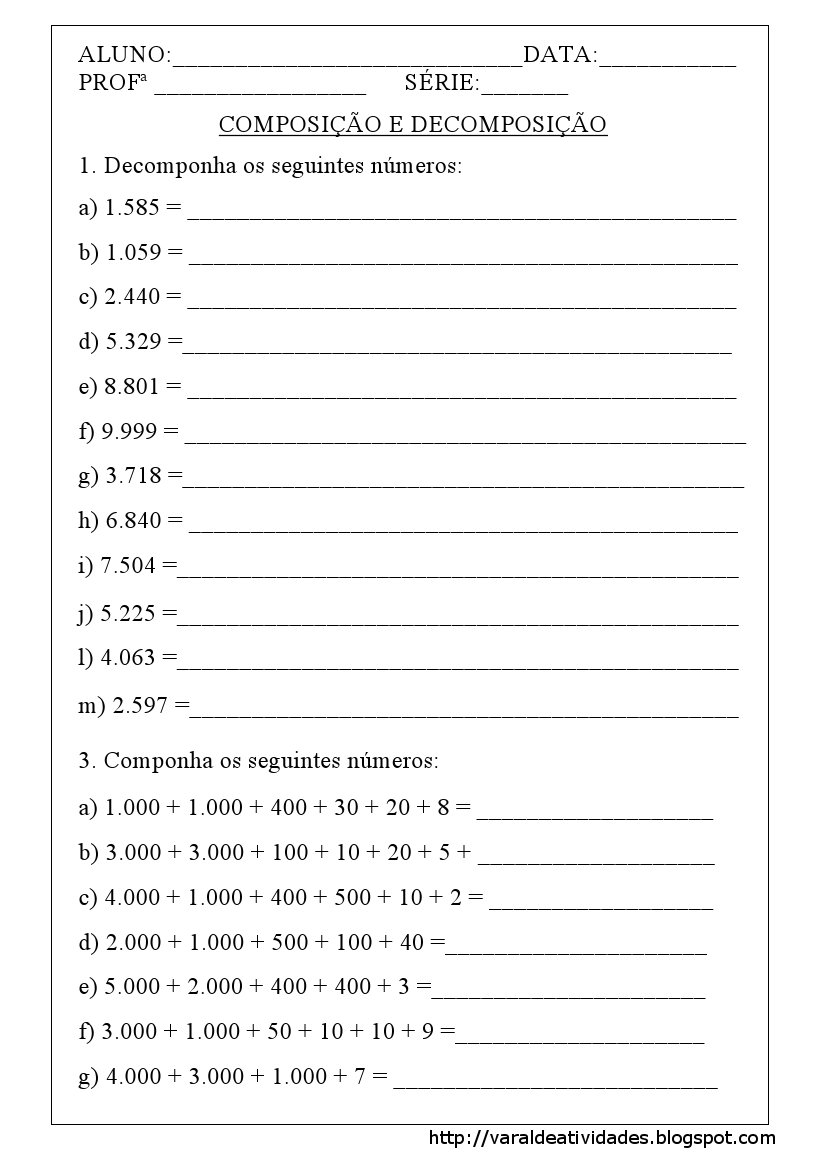 VARAL DE ATIVIDADES: COMPOSIÇÃO E DECOMPOSIÇÃO