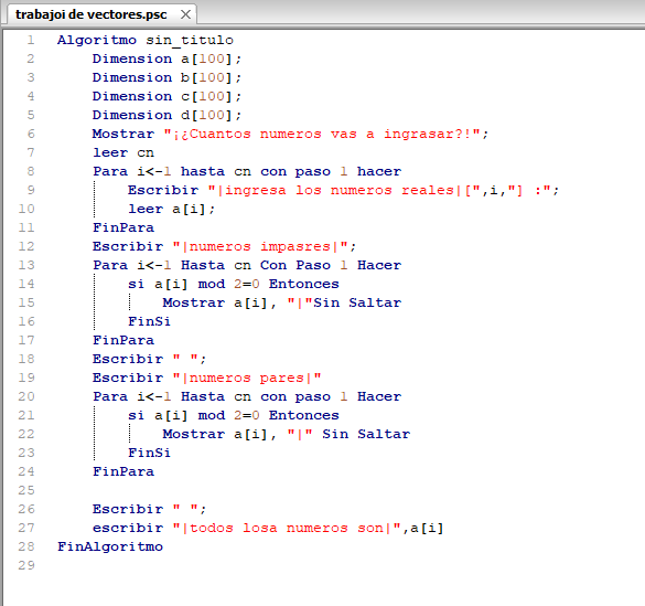 Ejemplo de vector en pseint