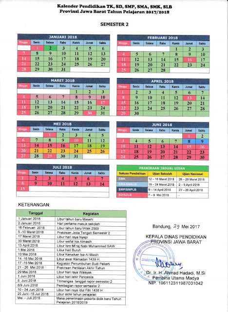 Kalender Pendidikan Tahun 2018 PAUD/TK/SD/SMP/SMA ~ Format SD