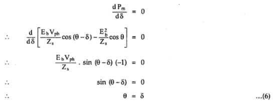 Condition for Maximum Power Developed In Synchronous Motor