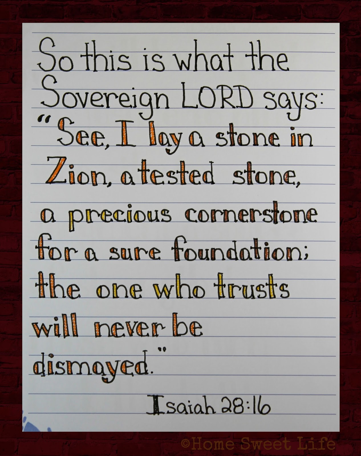 Home Sweet Life: Isaiah 28:16