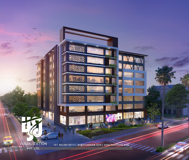 3D RENDERINGS OF MULTI-USE COMMERCIAL BUILDINGS