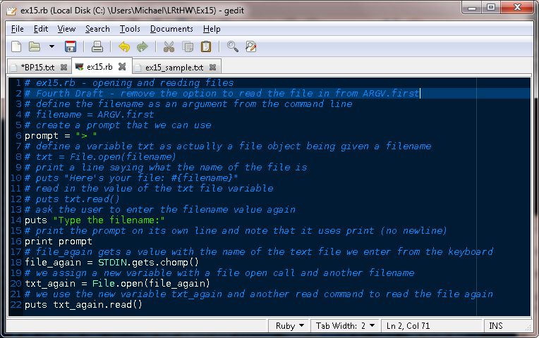 TESTHEAD: Exercise 15: Reading Files: Learn Ruby The Hard Way: Practicum