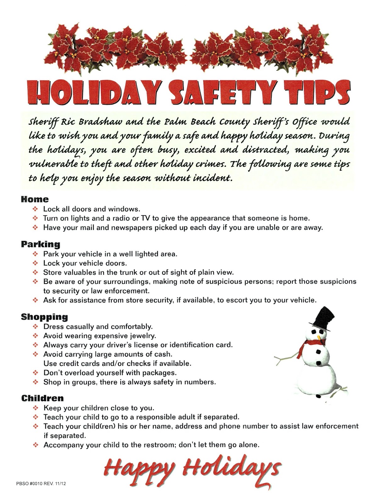 OUR VILLAGE in West Palm Beach : HOLIDAY SAFETY TIPS - FROM SHERIFF RIC ...