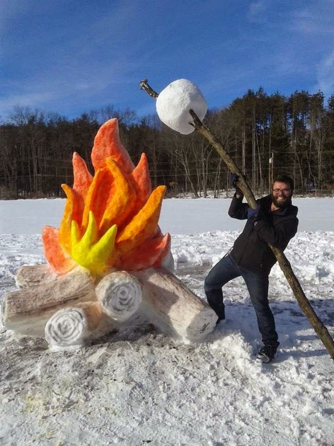 These Artists Made A Roaring Campfire Out Of Freshly Fallen Snow - Snow ...